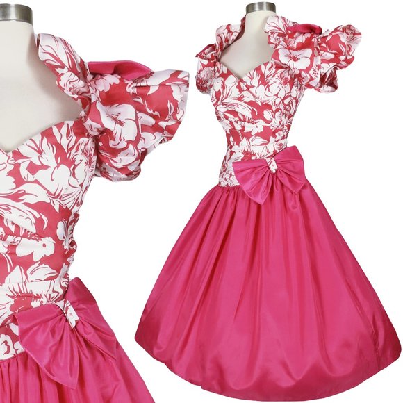 Vintage | Dresses | Vintage 8s Pink White Taffeta Hawaiian Tropical ...